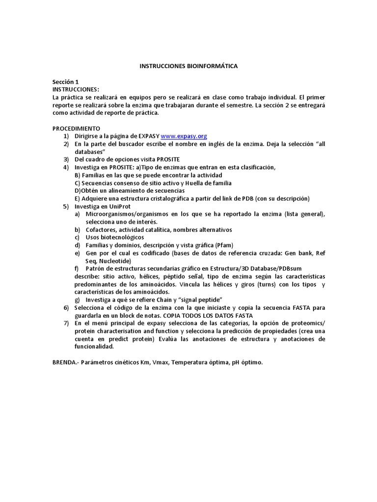 Practica de Bioinformatica | PDF | Bioinformática | Enzima
