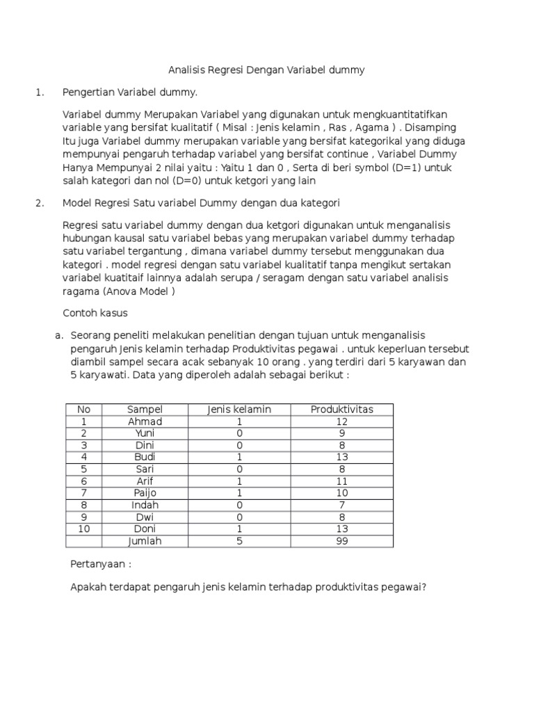 Analisis Regresi Variabel Dummy | PDF | Metode & Bahan Ajar | Sains ...
