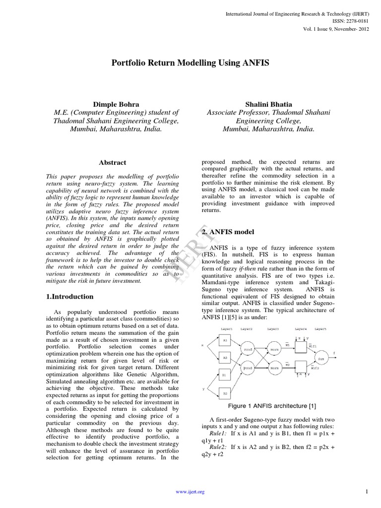 Ijert Ijert: Portfolio Return Modelling Using ANFIS | PDF | Areas Of Computer Science | Applied ...