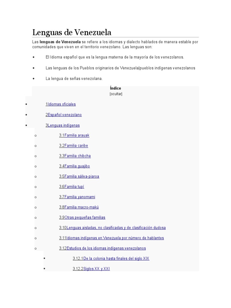 Lenguas de Venezuela | PDF | Lengua española | Venezuela