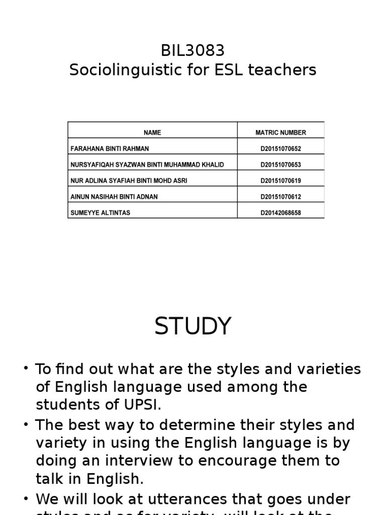 BIL3083 Sociolinguistic For ESL Teachers | PDF | English Language | Speech