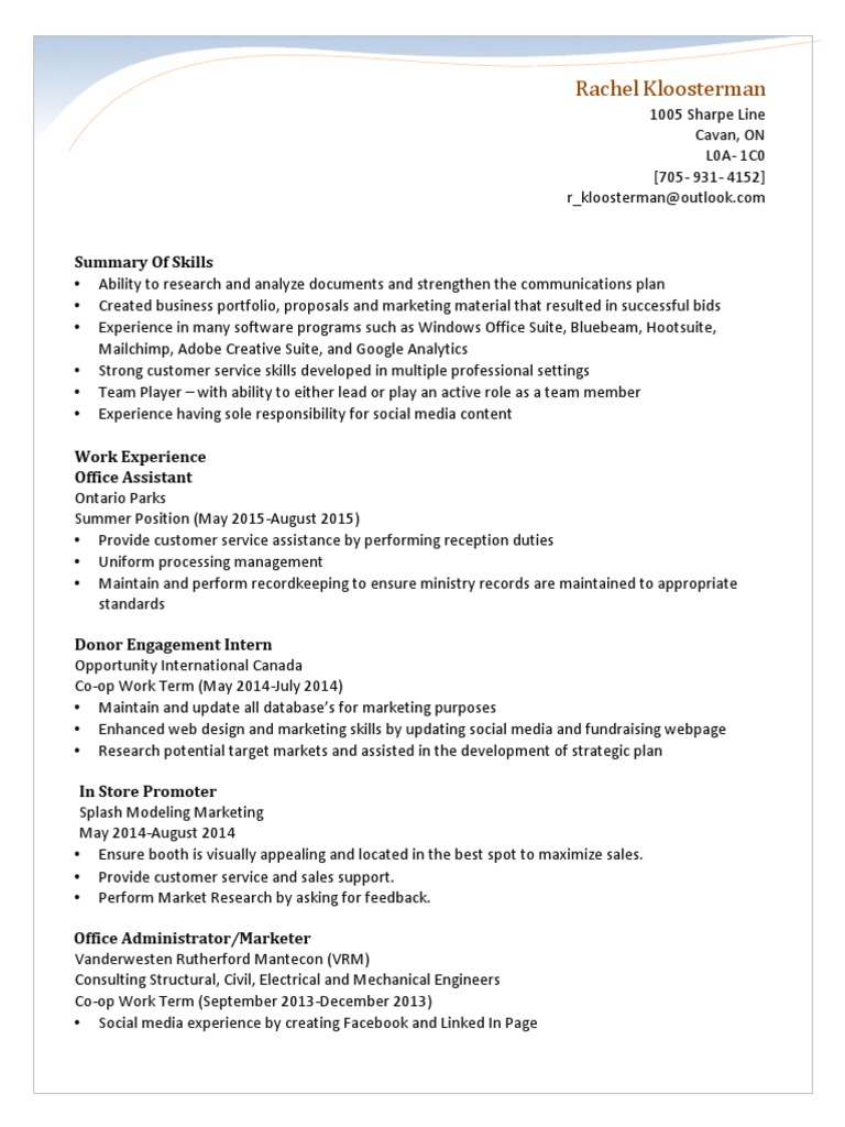 Rachel Kloosterman Co-Op Resume | PDF | Analytics | Computing