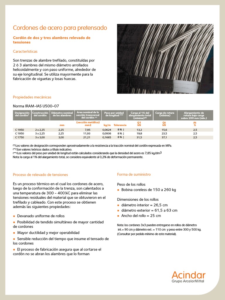Cordones de acero para pretensado | PDF | Hormigón pretensado | Acero