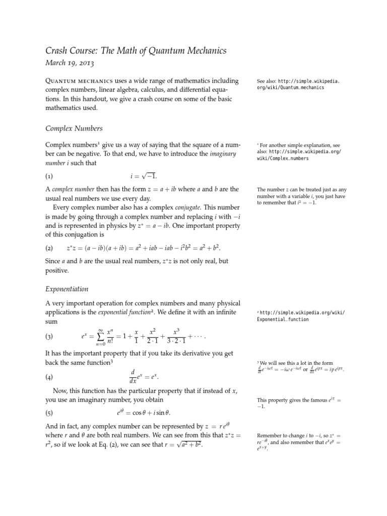 Quantum Mechanics Math Guide | PDF | Eigenvalues And Eigenvectors | Complex Number