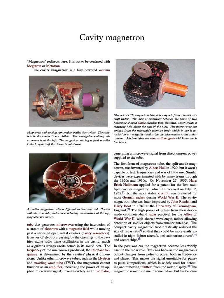 Cavity Magnetron | PDF | Vacuum Tube | Electric Current