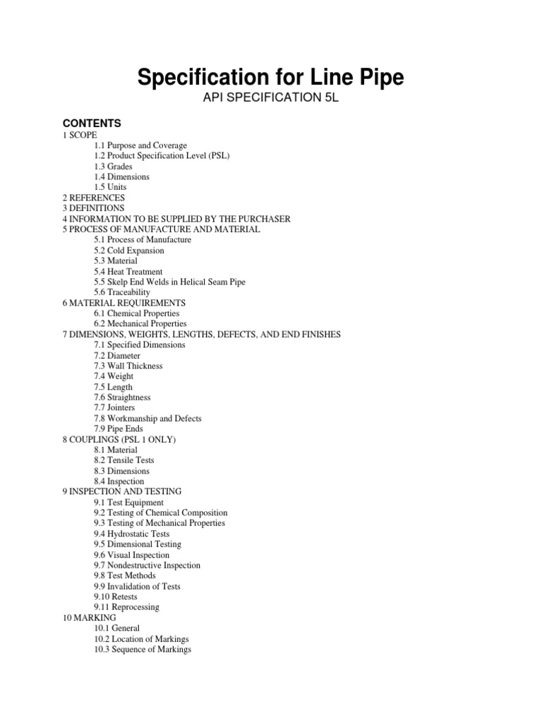 API Specification 5L for Line Pipe | PDF | Science & Mathematics ...