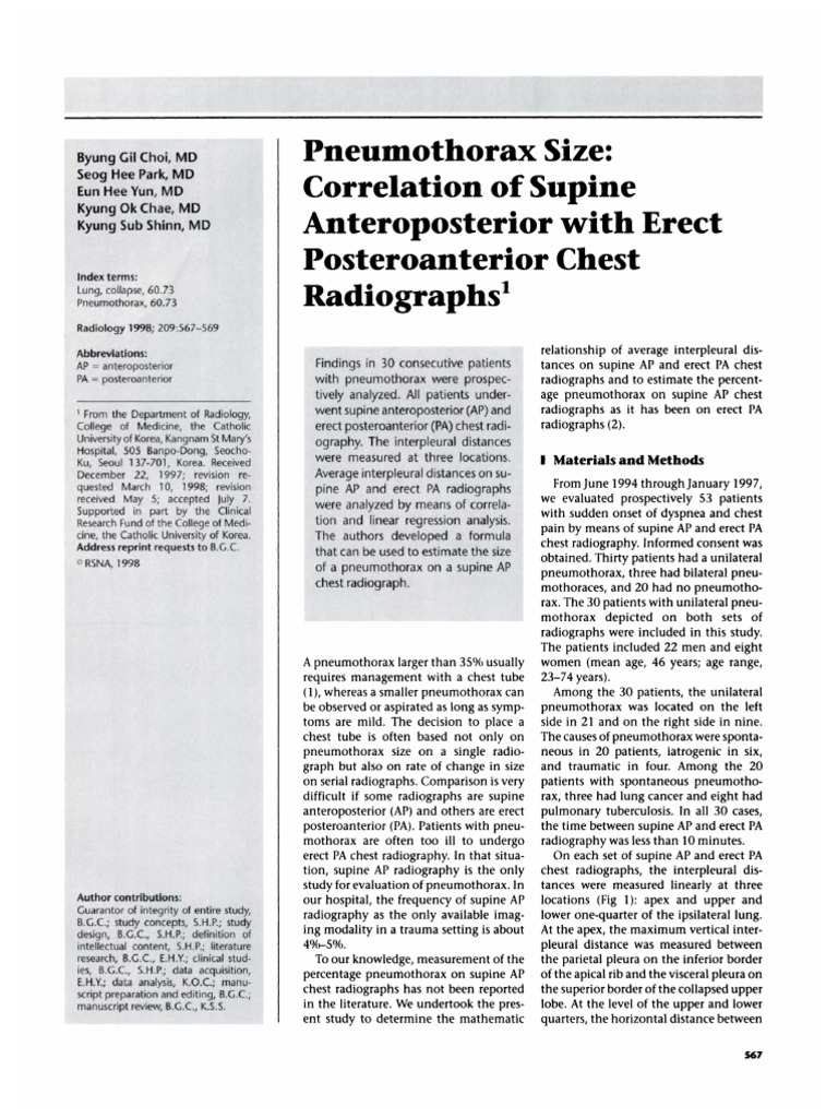 Estimating Pneumothorax Size on Supine Chest Radiographs Using Average ...