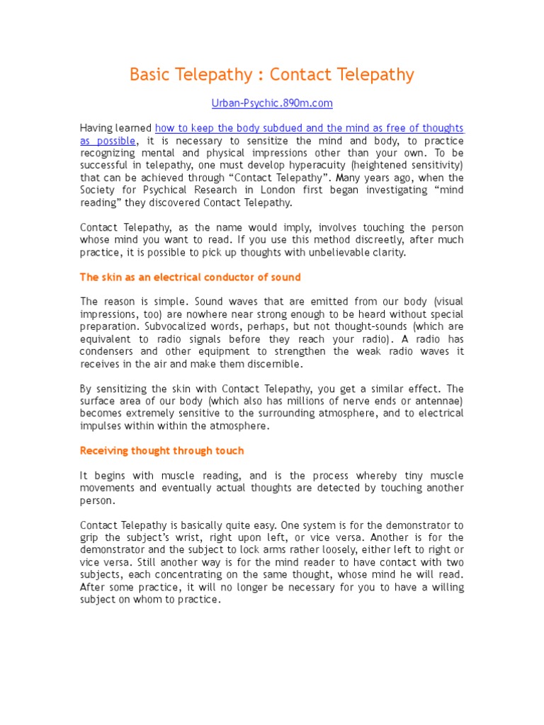 Basic Telepathy: Contact Telepathy | PDF | Telepathy | Mind