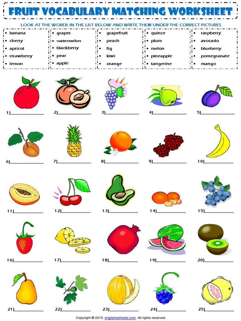 food fruit vocabulary matching exercise worksheet.pdf