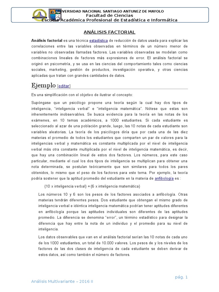 Análisis Factorial Historia | PDF | Análisis factorial | Cognición