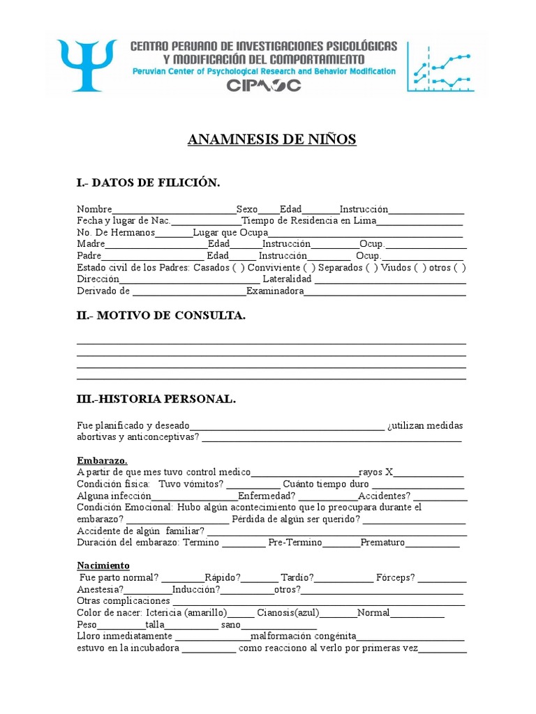 Anamnesis de Niños | PDF | Parto | Reproducción humana