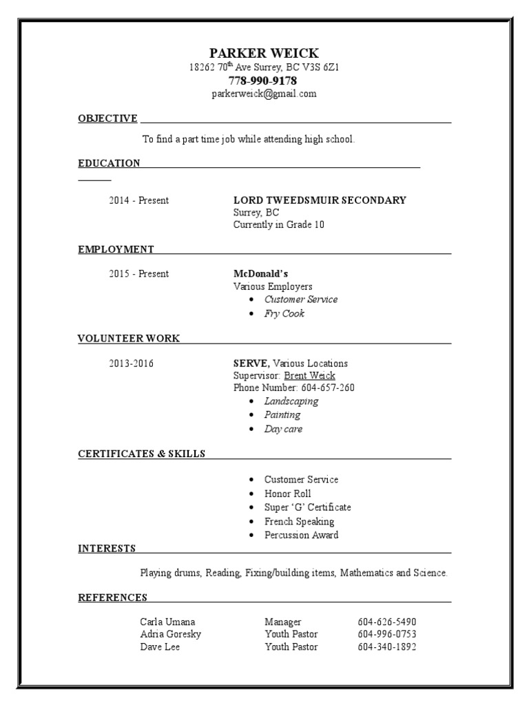 High School Student Resume | PDF
