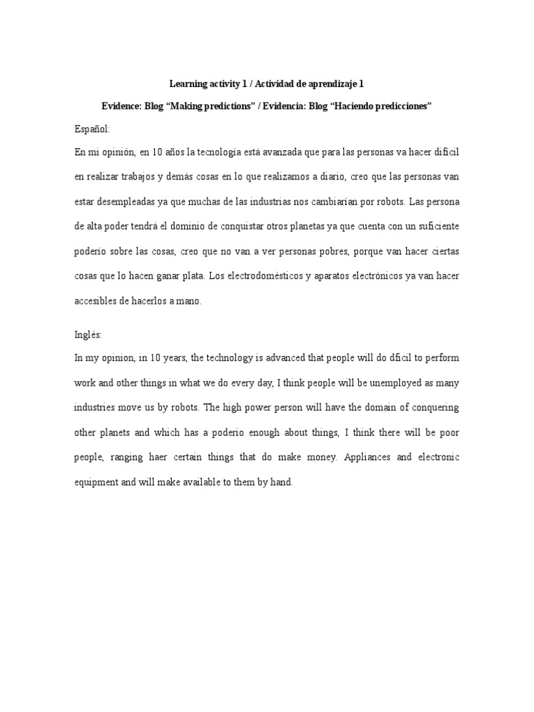 Learning Activity 1 Making Predictions | PDF