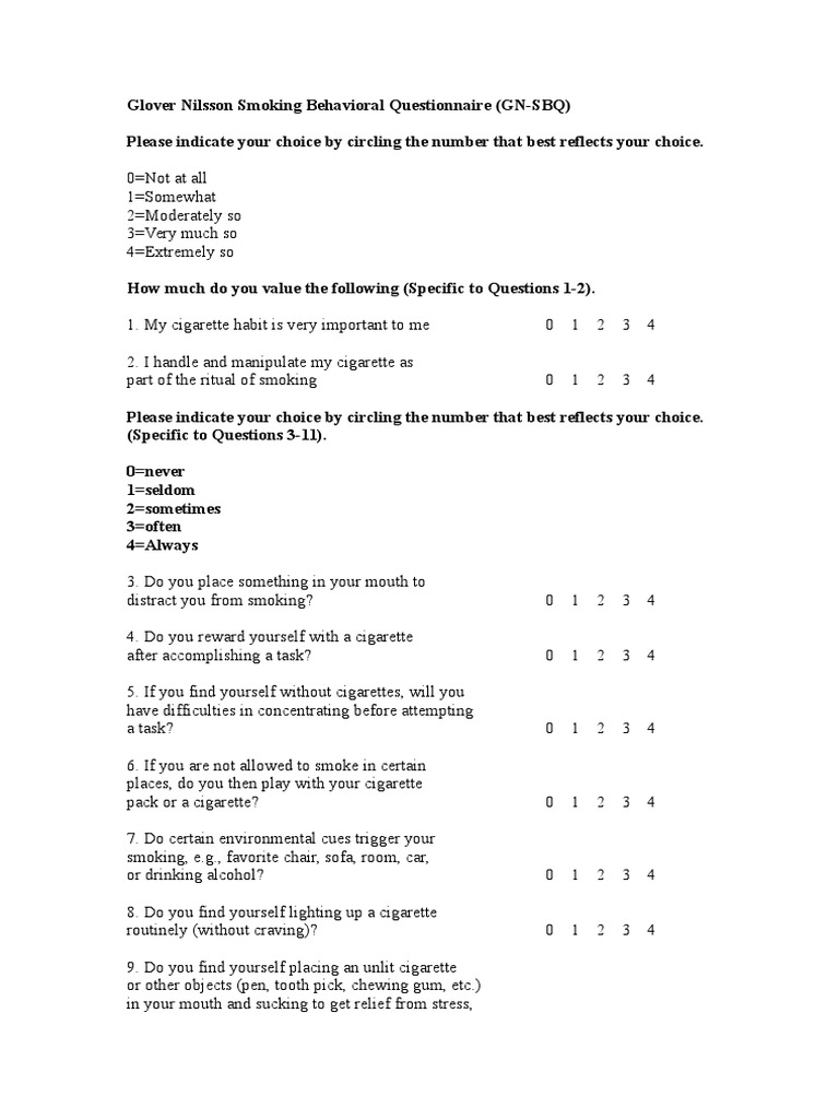 Glover Nilsson Smoking Behavioral Questionnaire | PDF