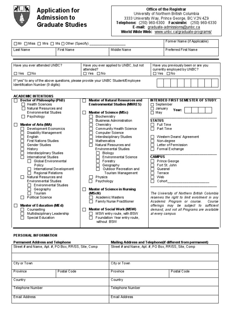 Application For Graduate Admission | Download Free PDF | University And ...