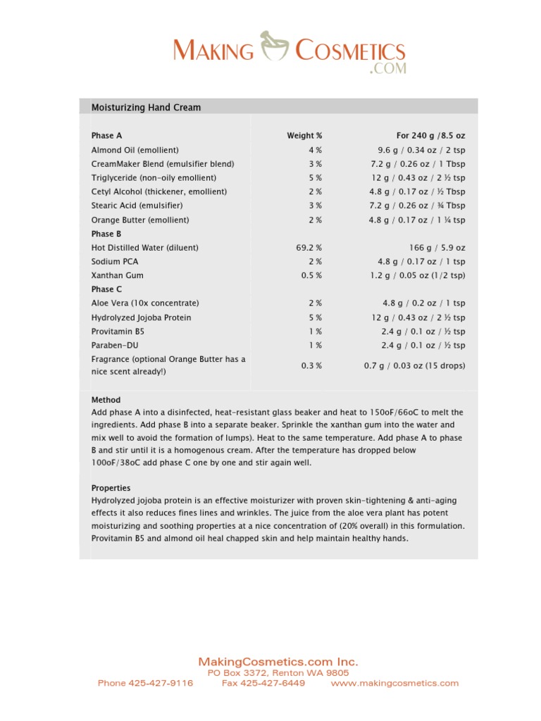 Hand Lotion Ingredient Breakdown | PDF