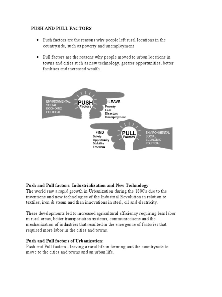 Definition of Push and Pull Factors of Urbanization | PDF | Urbanization | Poverty