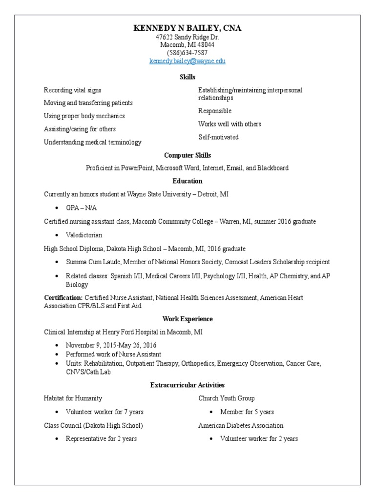 Kennedy N Bailey, Cna: Skills | PDF | Career & Growth | Self-Improvement