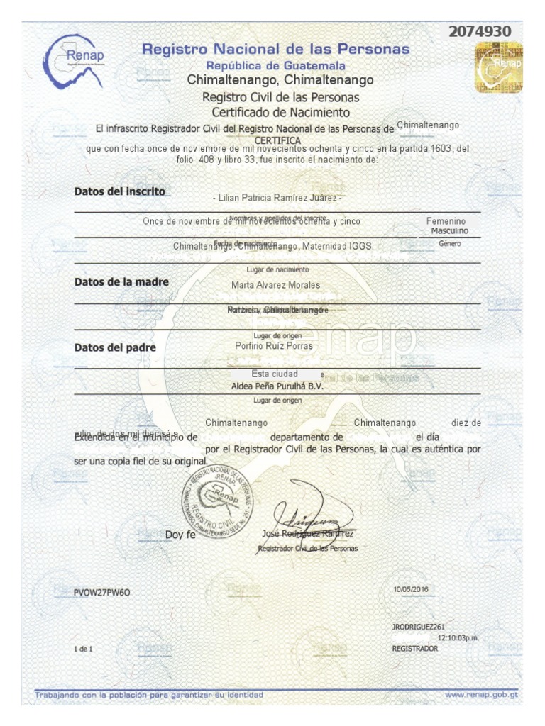 Certificaci N RENAP Hombre. | PDF | Novela negra, policíaca y suspenso