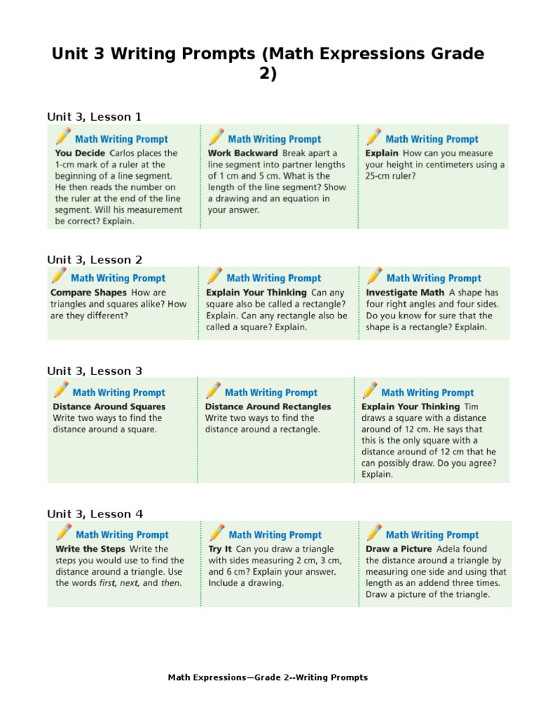 Writing Prompts Unit 3 | PDF