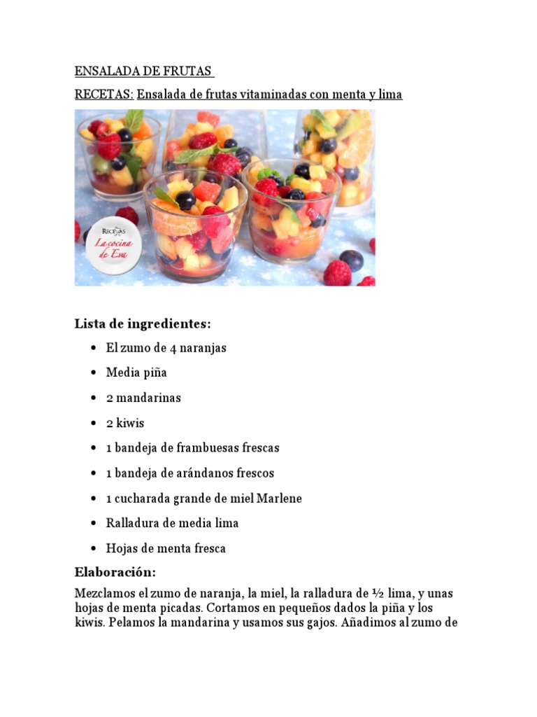 Ensalada de Frutas | PDF | Alimentos | Plantas comestibles