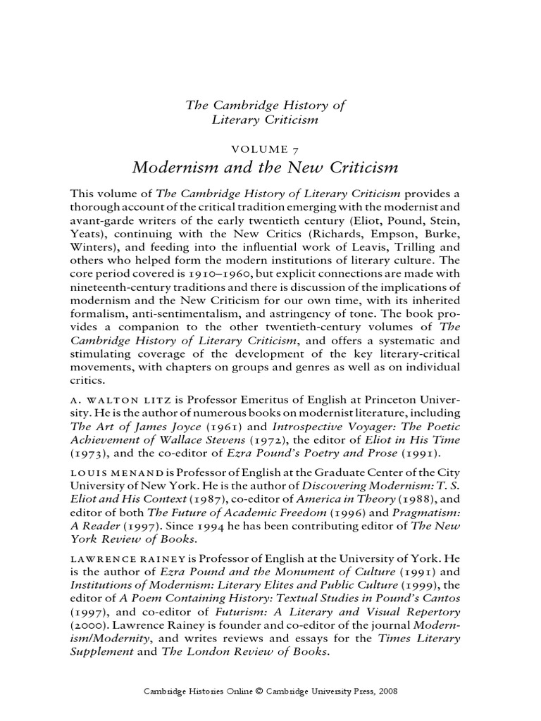 A. Walton Litz, Louis Menand, Lawrence Rainey The Cambridge History of ...