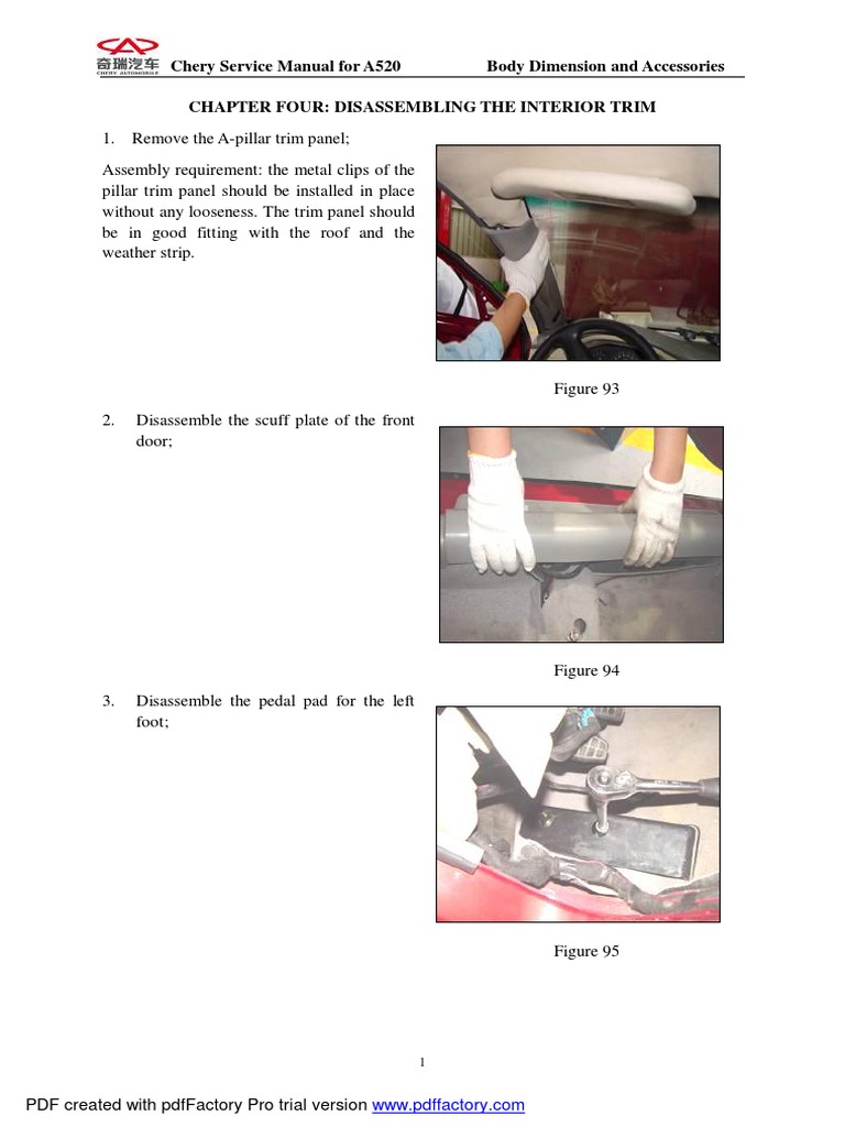 Chery A520 Interior Trim Disassembly Guide | PDF | Screw | Seat Belt