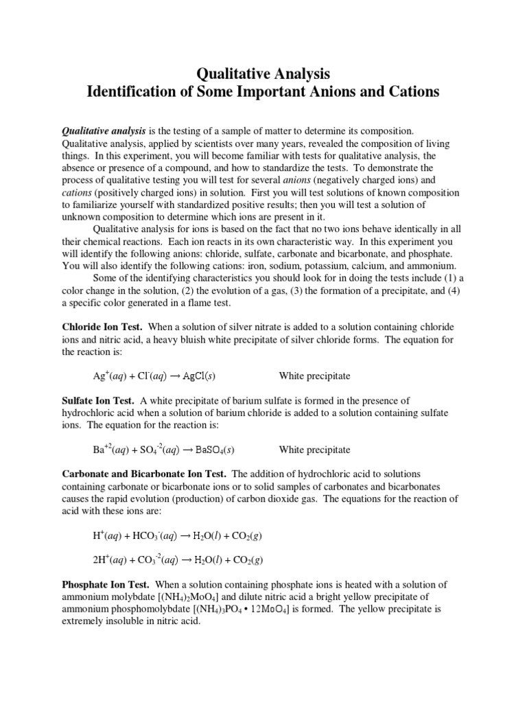 04 Qualitative Analysis | PDF | Precipitation (Chemistry) | Ion