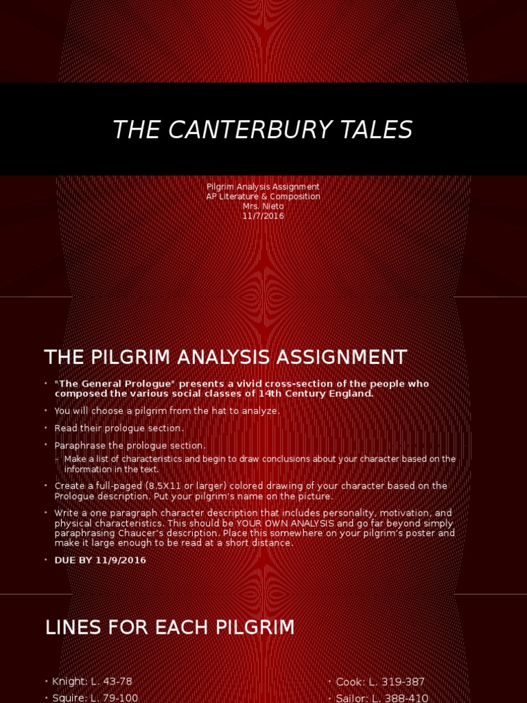 The Canterbury Tales: Pilgrim Analysis Assignment AP Literature ...