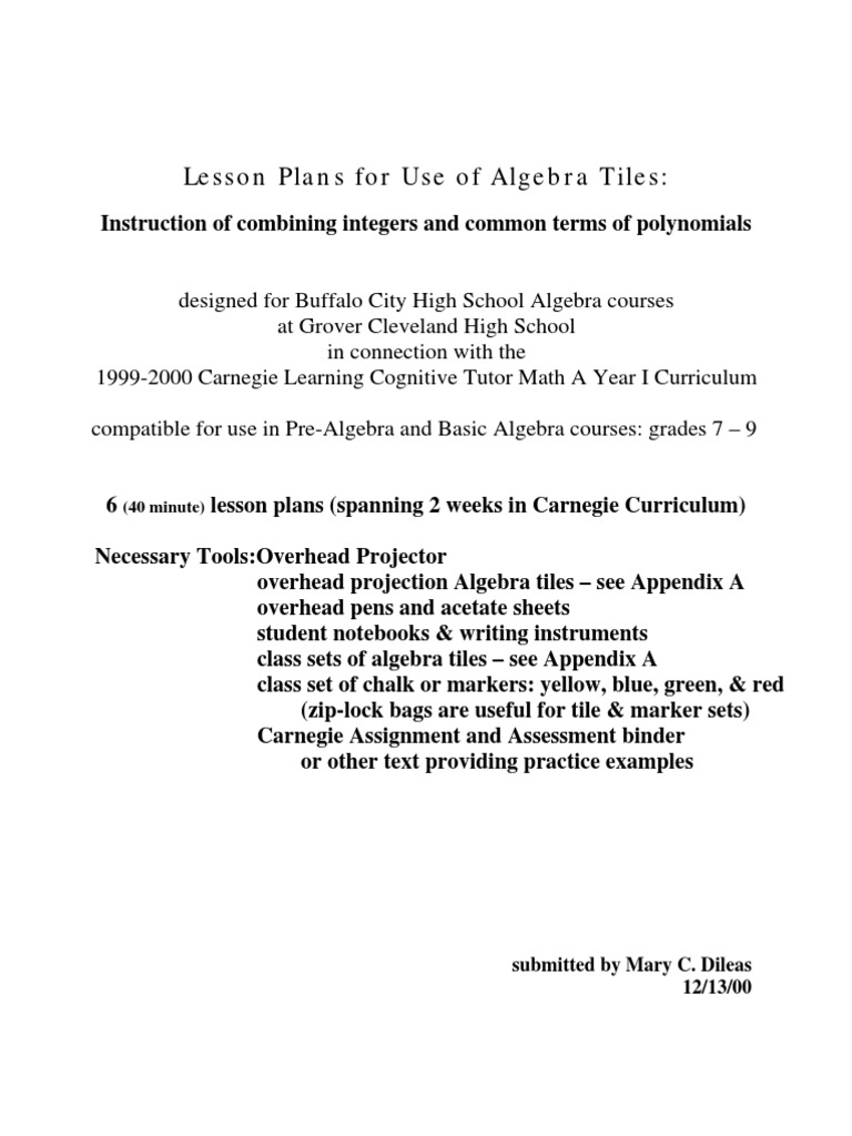 Algebra Tiles | PDF | Algebra | Teaching Mathematics
