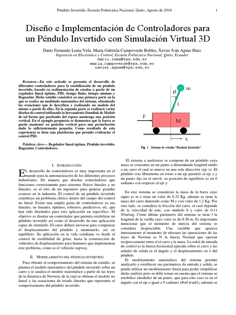 Simulación 3D de Controladores en Matlab para Un Péndulo Invertido | PDF | Péndulo | Matlab