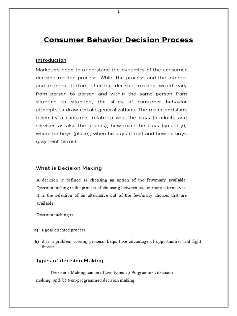 Consumer Behavior Decision Process: What Is Decision Making | PDF