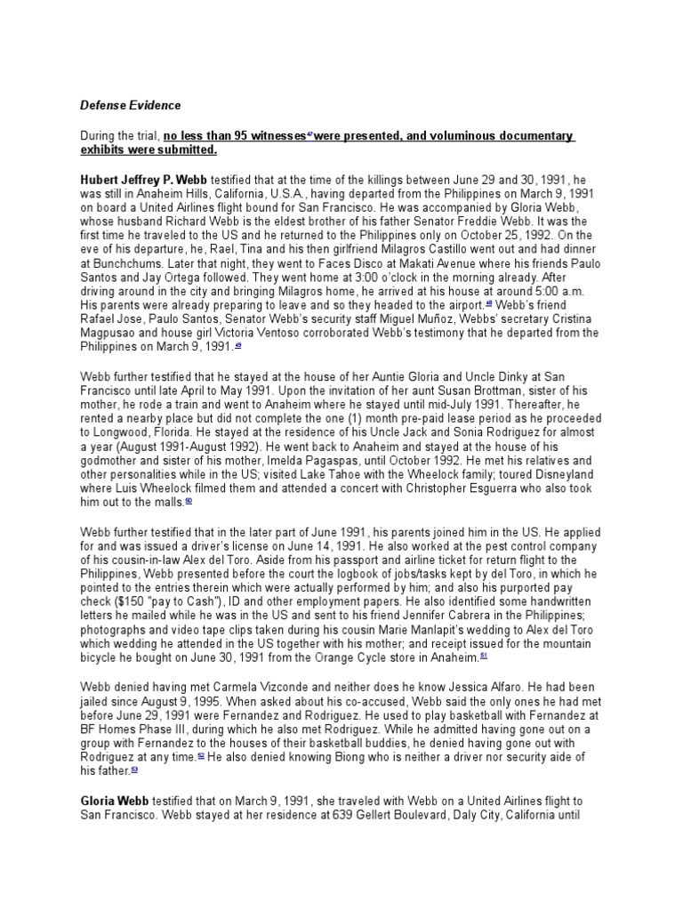 Defense Evidence for Hubert Webb's Alibi in the US | PDF | Witness ...