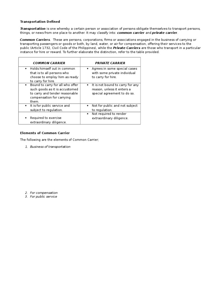 Understanding Common vs. Private Carriers | PDF | Business | Law
