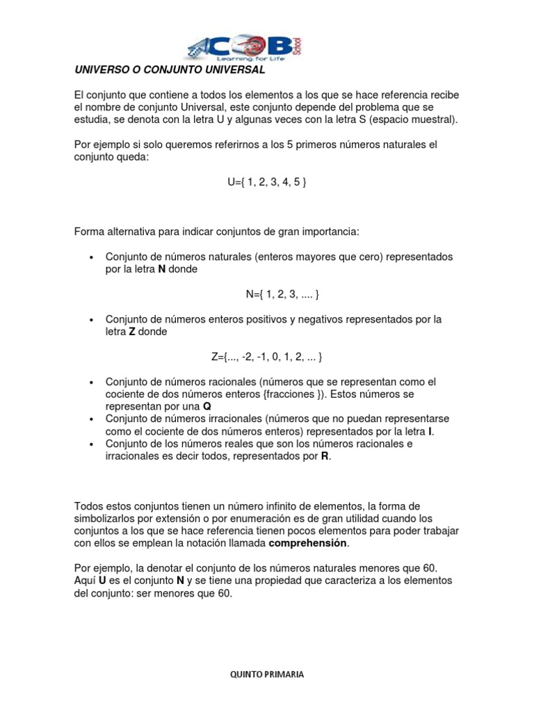 Identificacion Del Conjunto Universo y Complementario | PDF | Conjunto ...