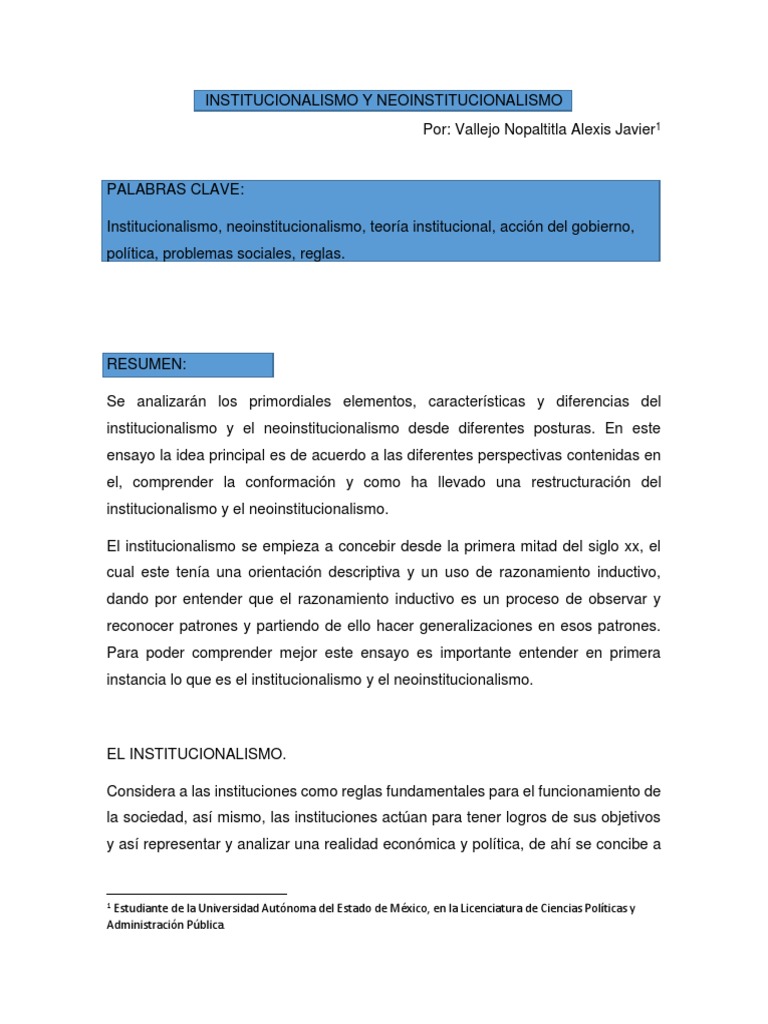 Institucionalismo y Neoinstitucionalismo | PDF | Institución | Racionalidad