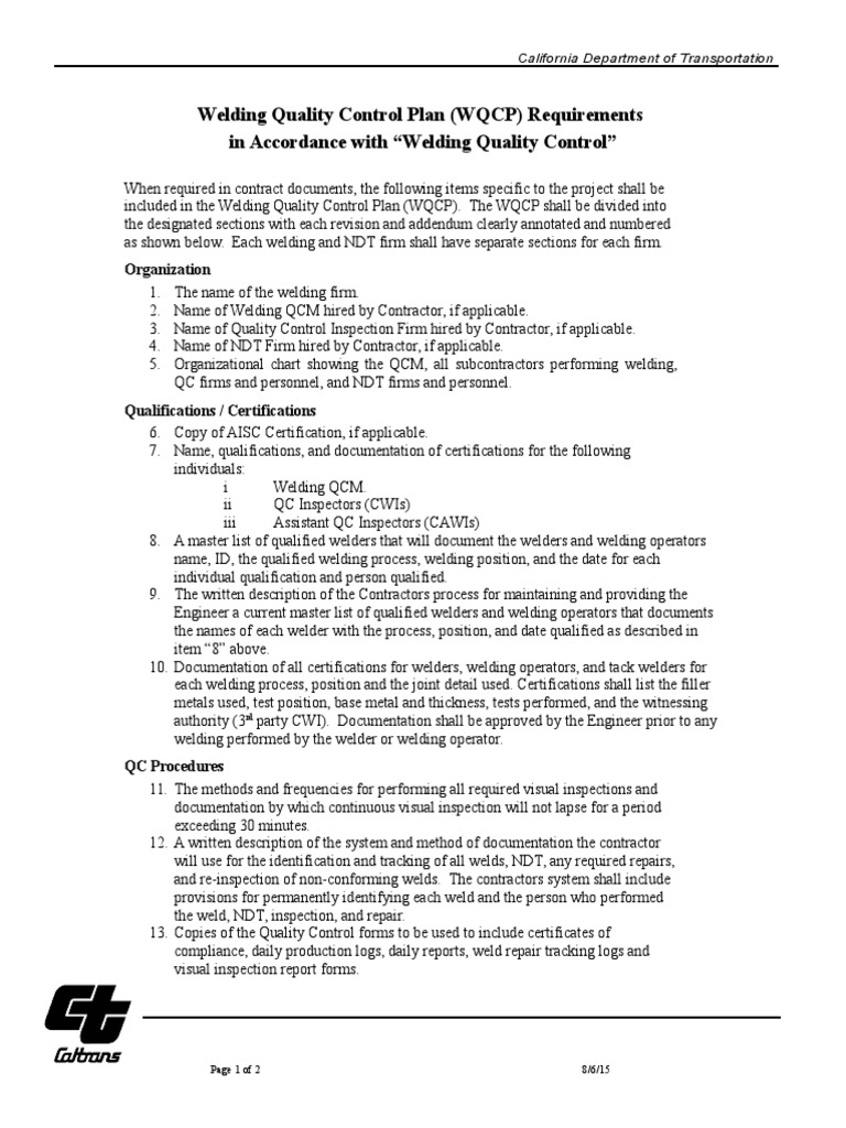 Welding Quality Control Plan Req | PDF | Nondestructive Testing | Welding