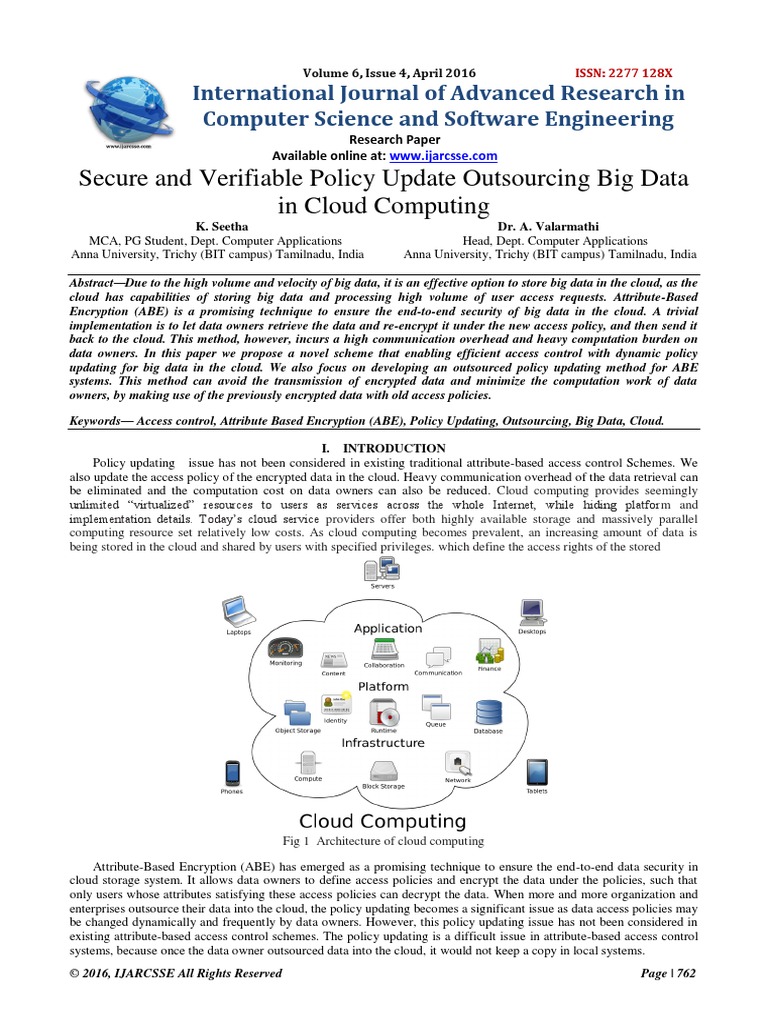 Enabling Efficient Access Control With Dynamic Policy Updating For Big Data In The Cloud Pdf 