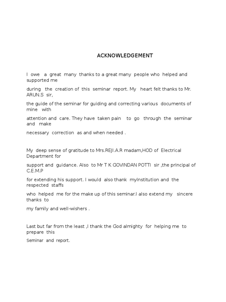 Acknowledgement: Seminar and Report | PDF
