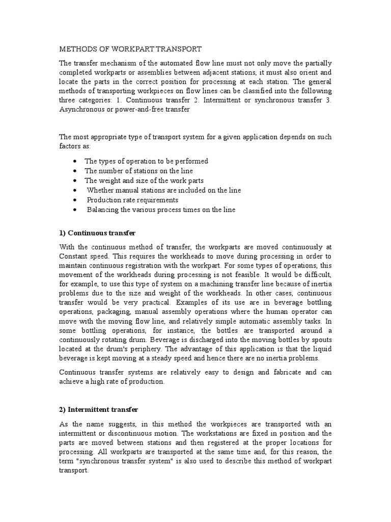 Workpart Transport Mechanisms Overview | PDF | Gear | Rotation Around A ...