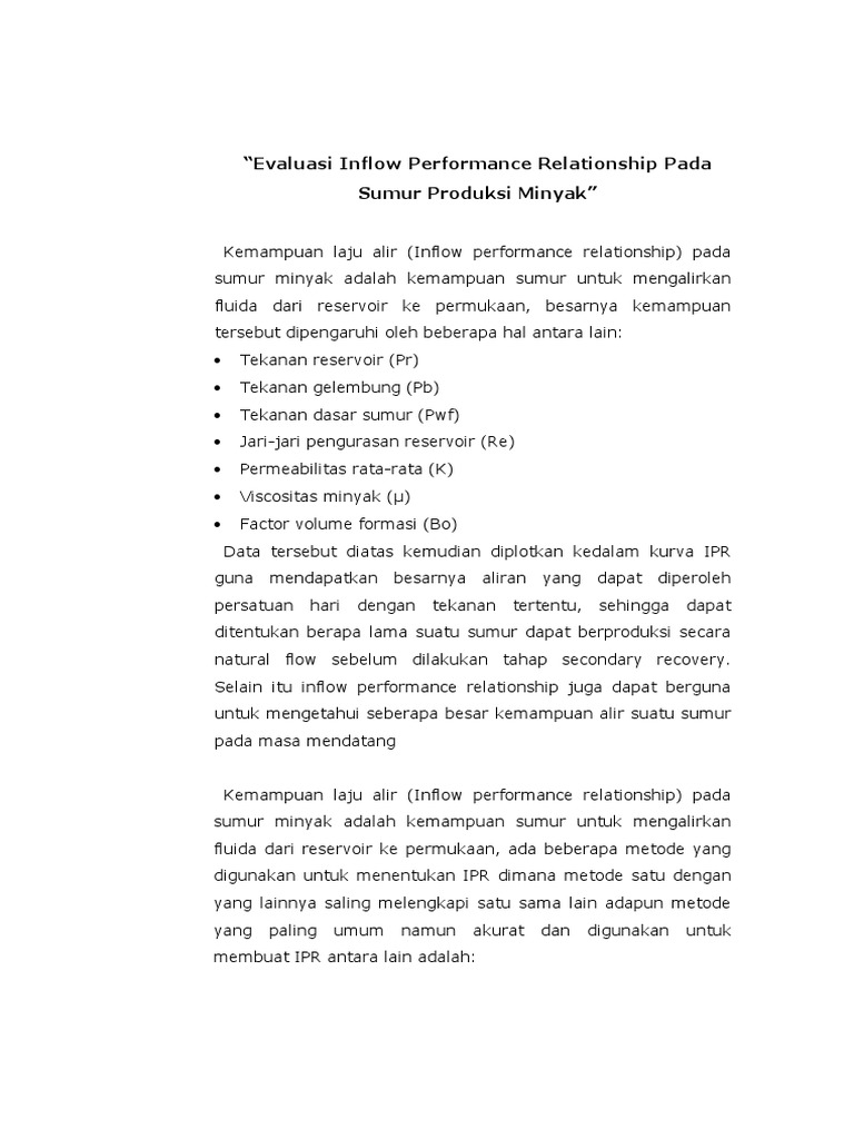 Evaluasi Inflow Performance Relationship Pada Sumur Produksi Minyak | PDF