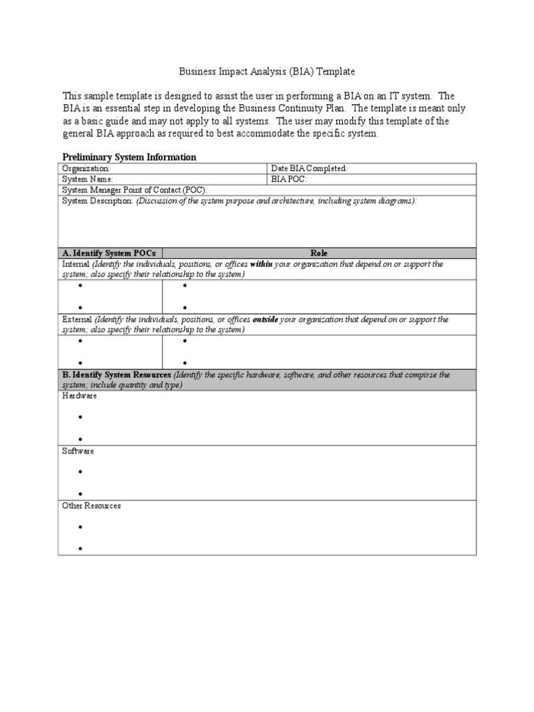 IT Business Impact Analysis Template | PDF