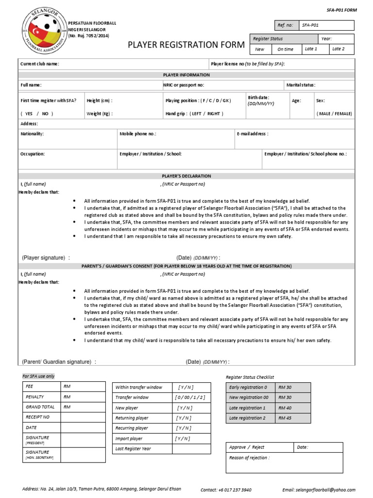 Sfa-P01 Player Form | PDF | Virtue | Justice