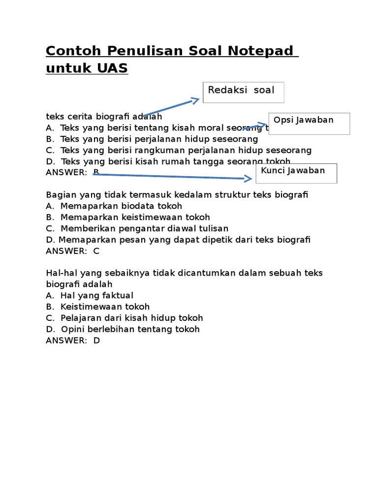 Contoh Penulisan Soal Notepad | PDF