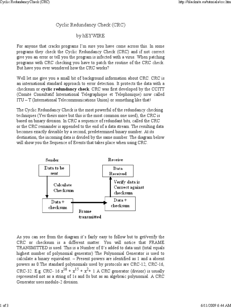 Cyclic Redundancy Check (CRC) | PDF | Arithmetic | Encodings