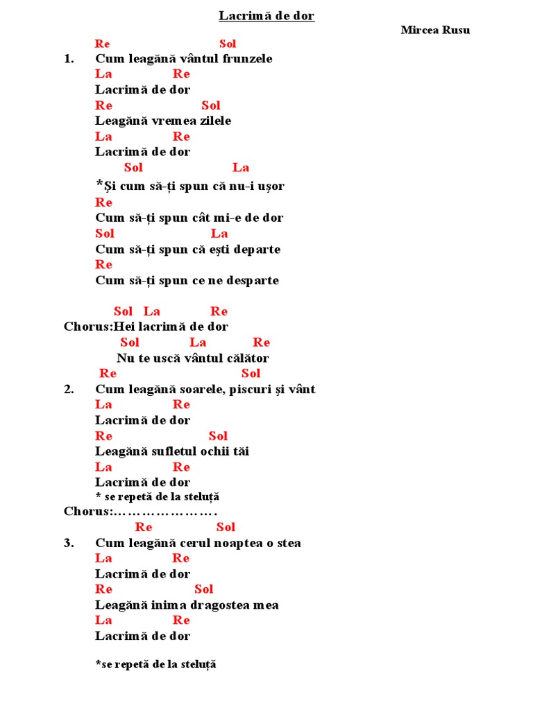 Lacrima de Dor Cu Acorduri | PDF
