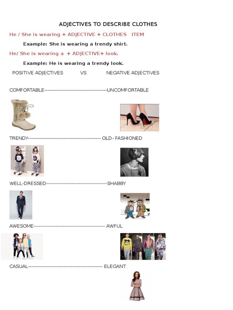Adjectives for Describing Clothes | PDF | Uniforms | Clothing