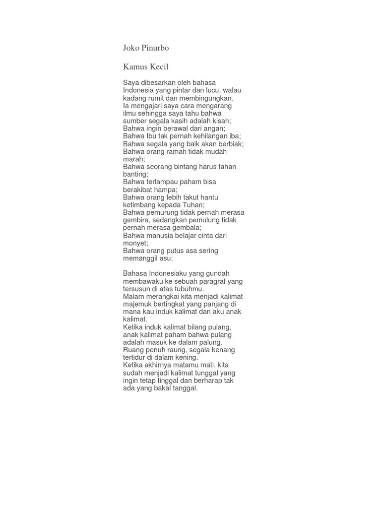 Joko Pinurbo - Kamus Kecil | PDF