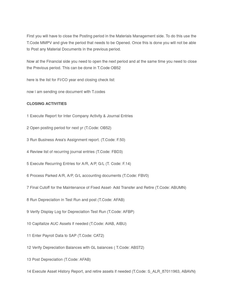 Closing Activities Steps SAP | PDF | Debits And Credits | Inventory