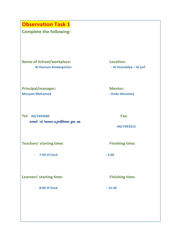 Observation Task 1 Aysha H | PDF